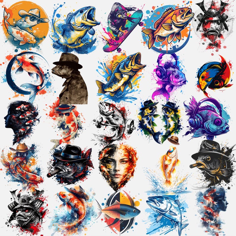 Street Art Fish PNG Bundle Cowboy Koi Splash Clipart Pack - Etsy