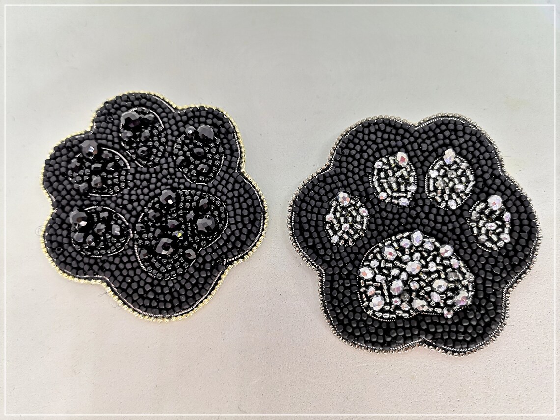 Bead Embroidered Paw Brooch Black Silver Pet Paw Brooch - Etsy