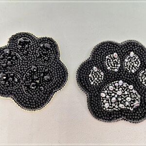 Bead Embroidered Paw Brooch, Black, Silver Pet Paw Brooch, Accessory ...