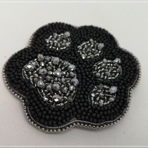 Bead Embroidered Paw Brooch, Black, Silver Pet Paw Brooch, Accessory ...
