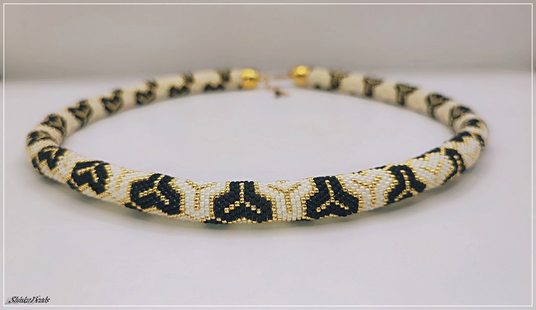 White Black and Golden Geometric Pattern Necklace - Etsy