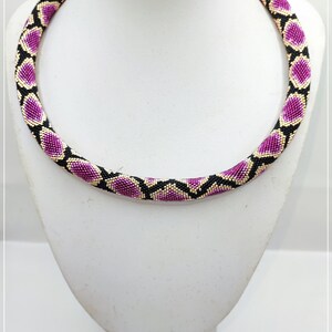 Pink, Gold, Black, Python Snake, Bead Crochet Necklace, Handmade ...