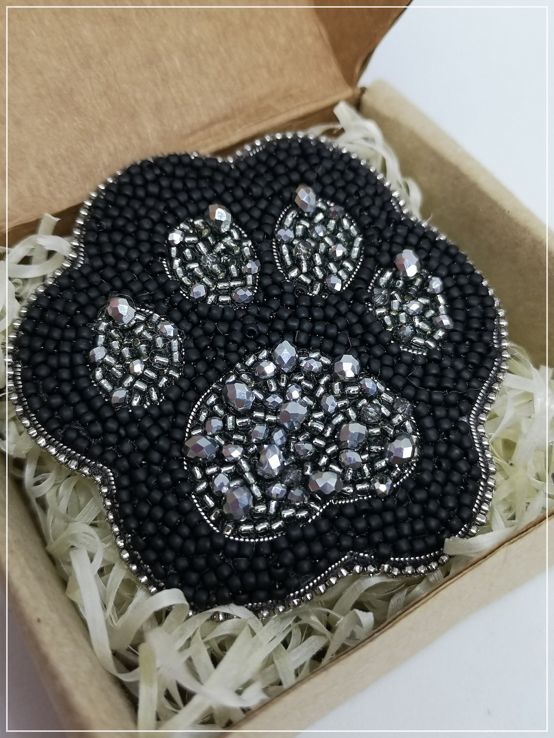 Bead Embroidered Paw Brooch Black Silver Pet Paw Brooch - Etsy