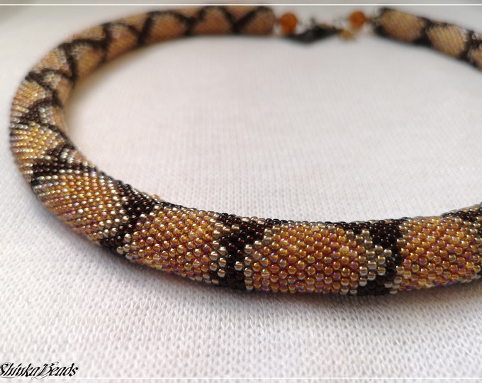 Python Snake Skin Bead Crochet Light Brown, Black Seed Bead Necklace - Etsy