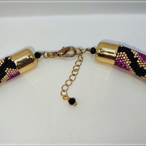 Pink, Gold, Black, Python Snake, Bead Crochet Necklace, Handmade ...