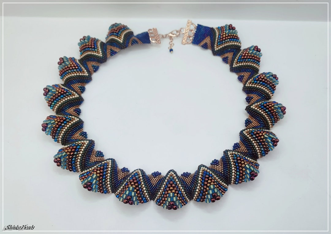 Flat Cellini Waves Dragon Necklace Dark Blue Bronze, Statement Necklace ...