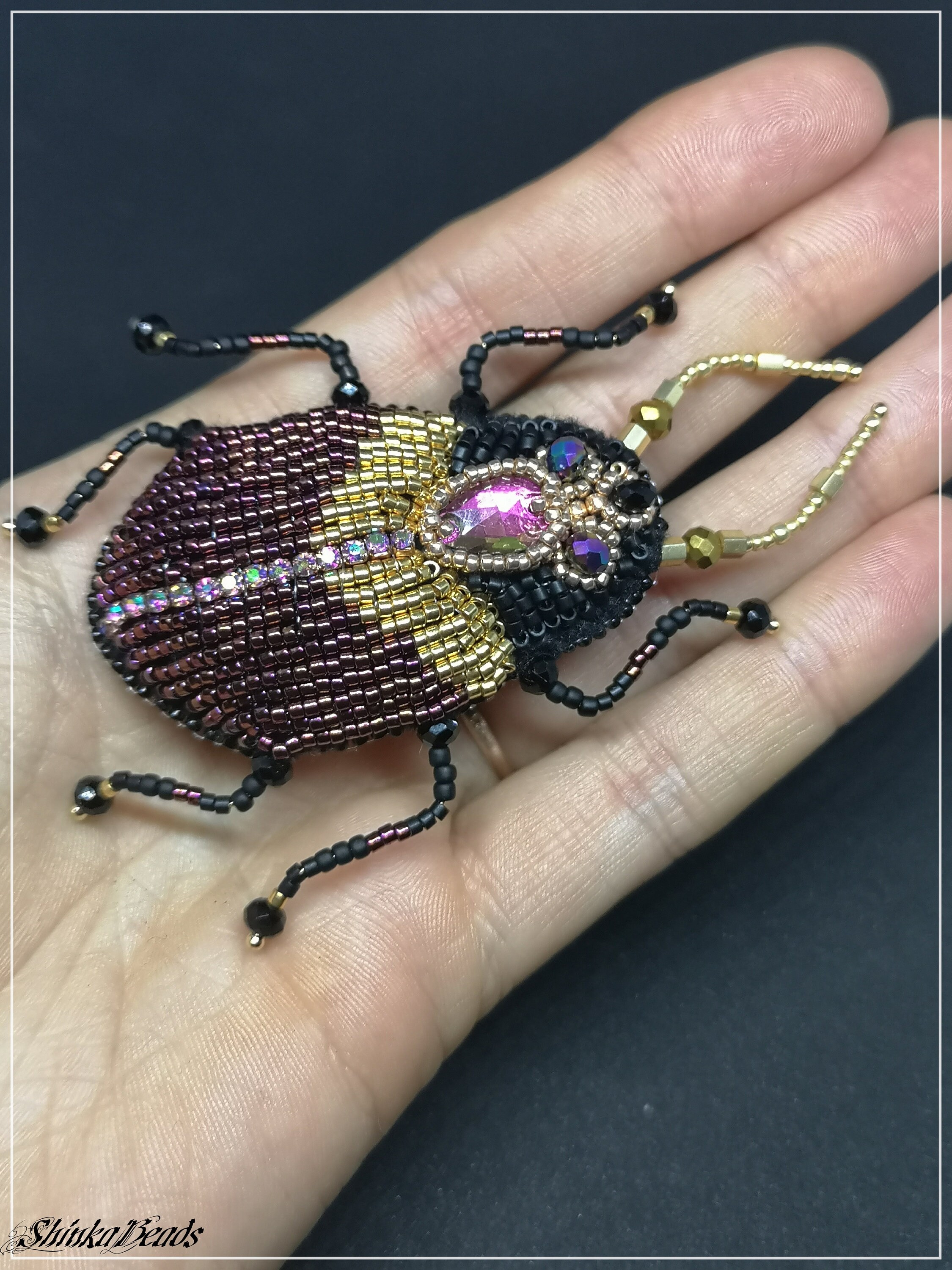 Bead embroidered scarab bug brooch accessory handmade jewelry | Etsy