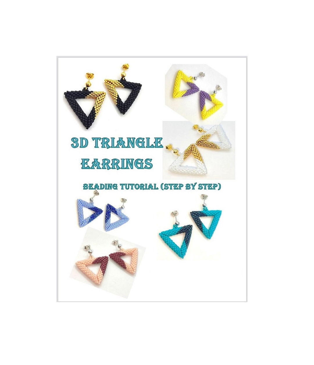 3D Triangle Earrings, Beading Pattern, PDF Tutorial, Peyote Technique ...