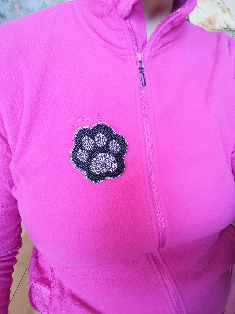 Bead Embroidered Paw Brooch Black Silver Pet Paw Brooch - Etsy