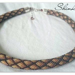 Ombre, Light Brown, Geometric, Bead Crochet Necklace, Rhombs Pattern ...