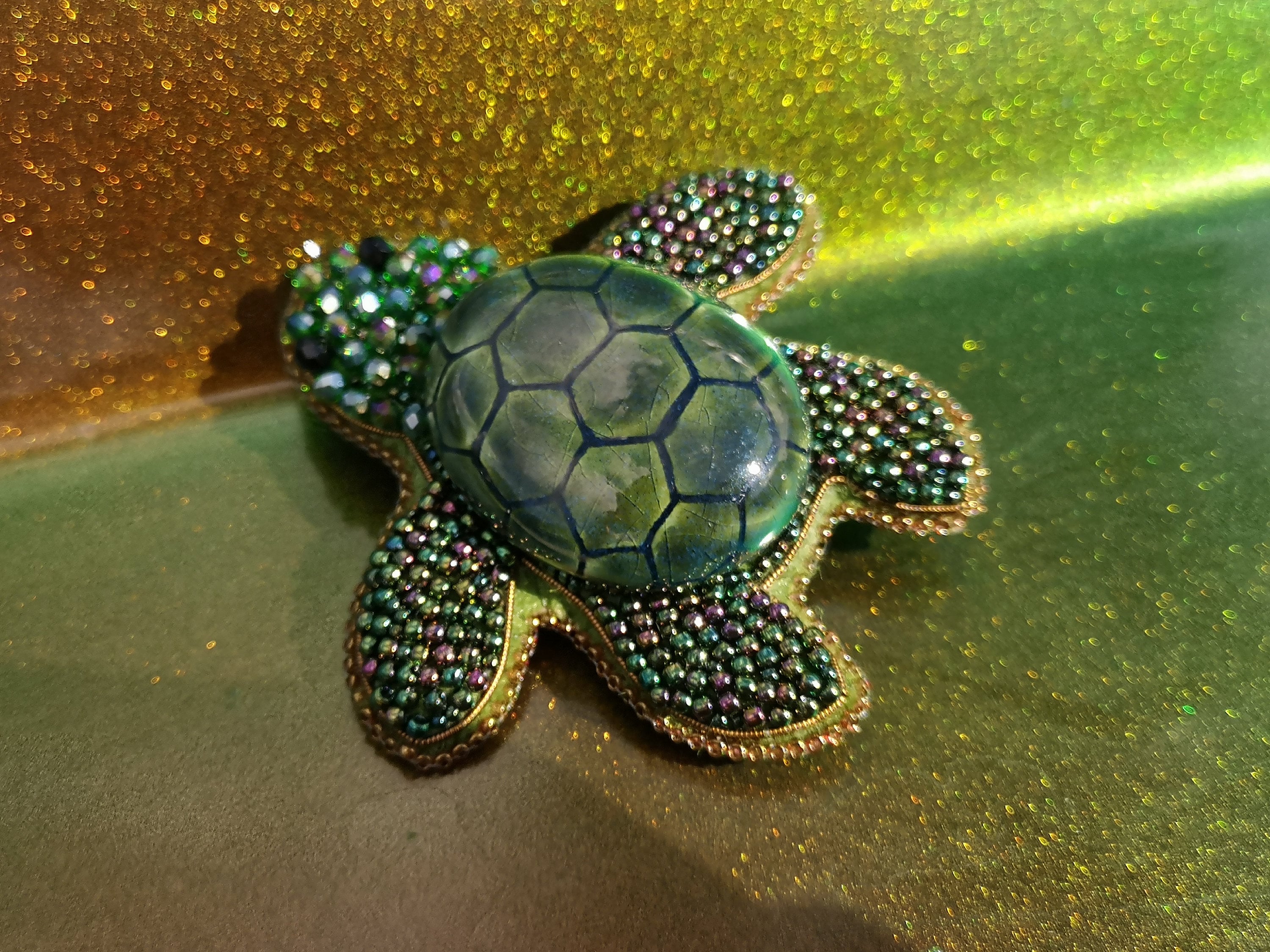 Bead Embroidered Turtle Brooch Accessory Handmade Jewelry of - Etsy UK