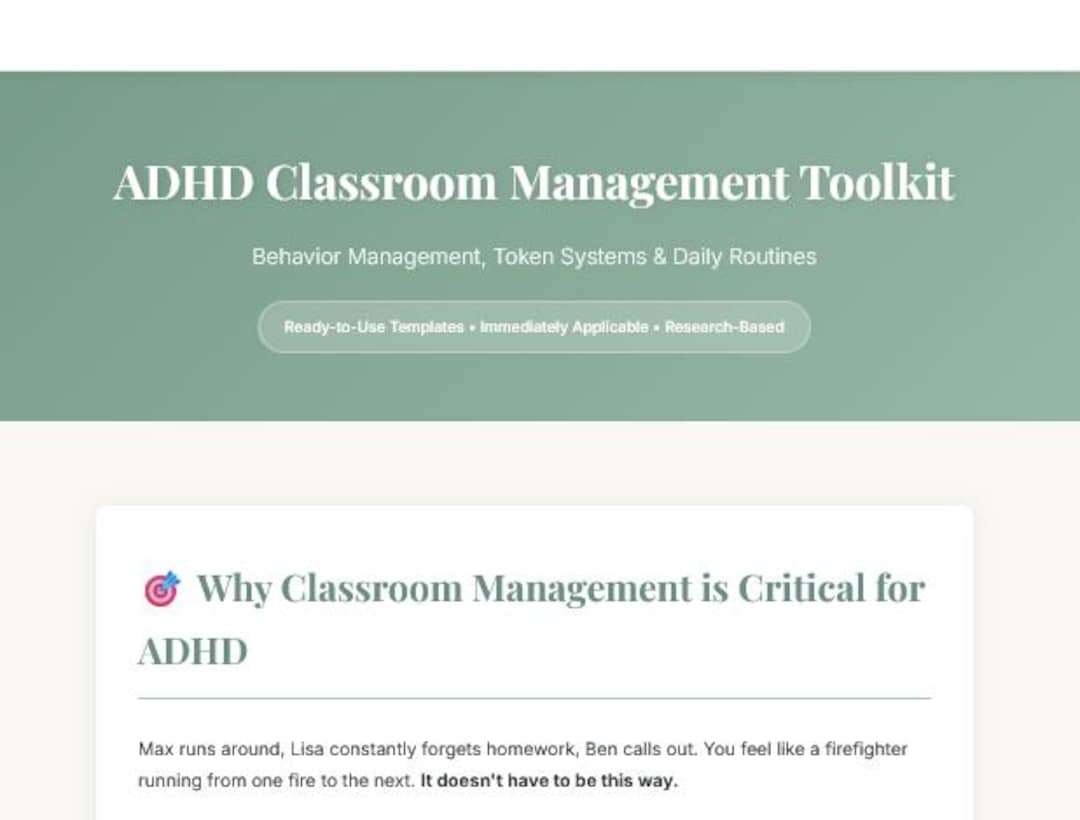 ADHD Classroom Management Toolkit - Behavior Support Elementary School ...