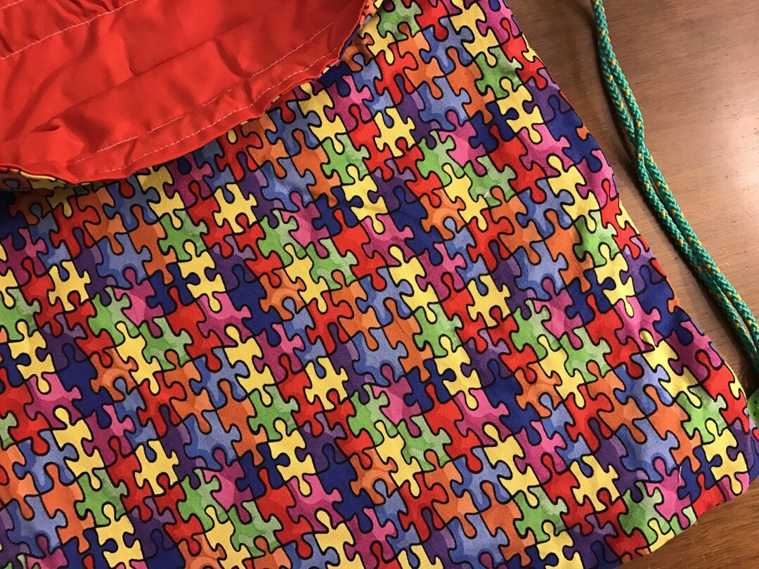 Autism Awareness Drawstring Bag: Puzzle Print Cinch Bag - Etsy