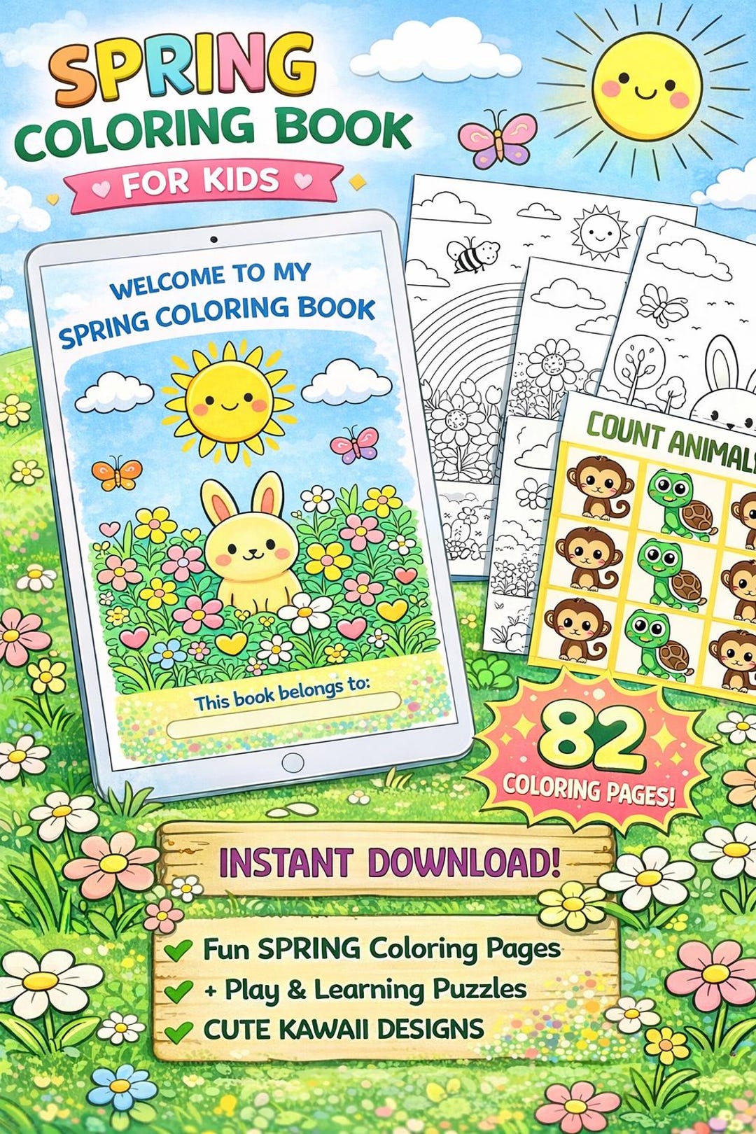 Spring Coloring Book for Kids | Easter Bunny, Flowers, Activities ...