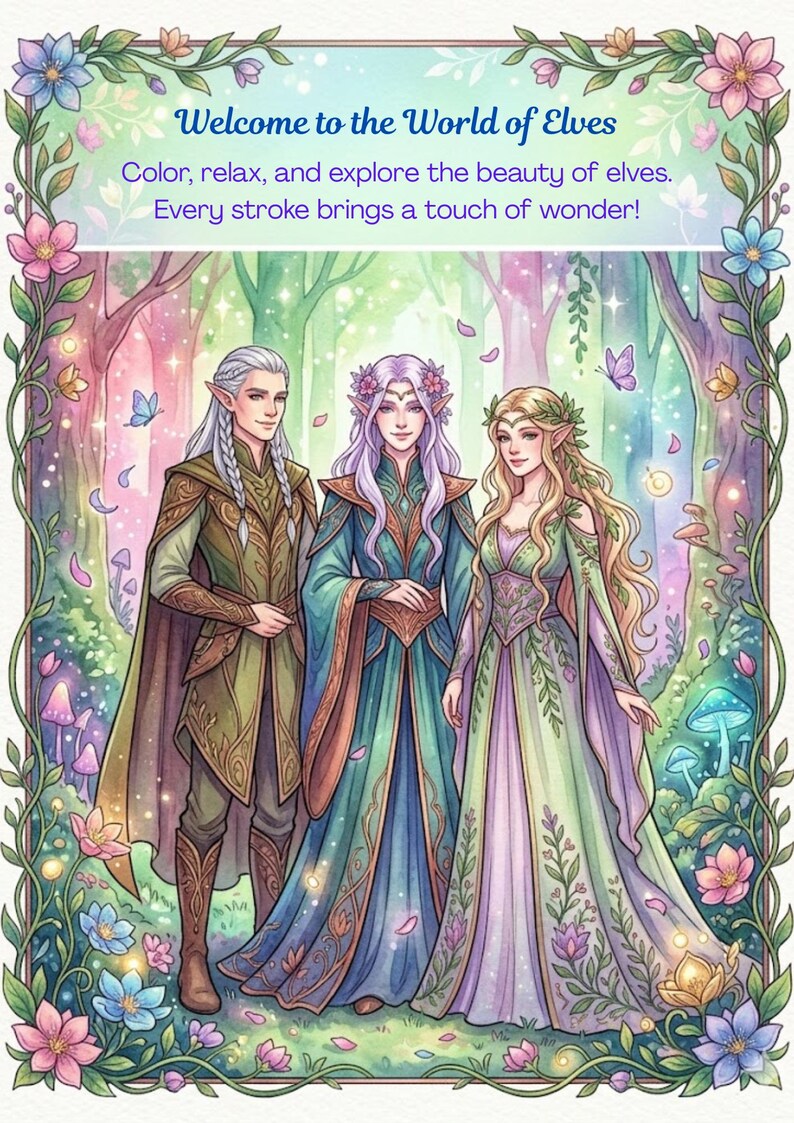 Fairy Elf Coloring Book, 48 Fantasy Pages, Adult Relaxation Art ...