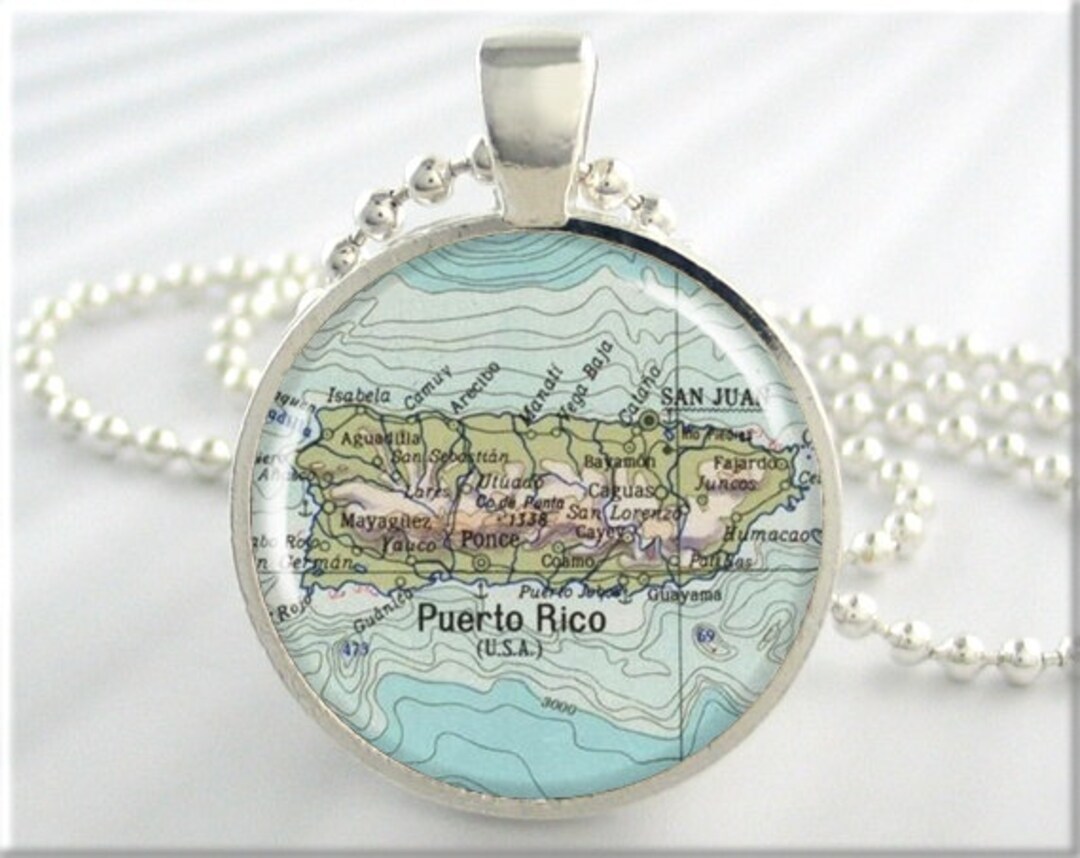 Puerto Rico Map Pendant, Resin Charm, Map Necklace, Resin Picture ...