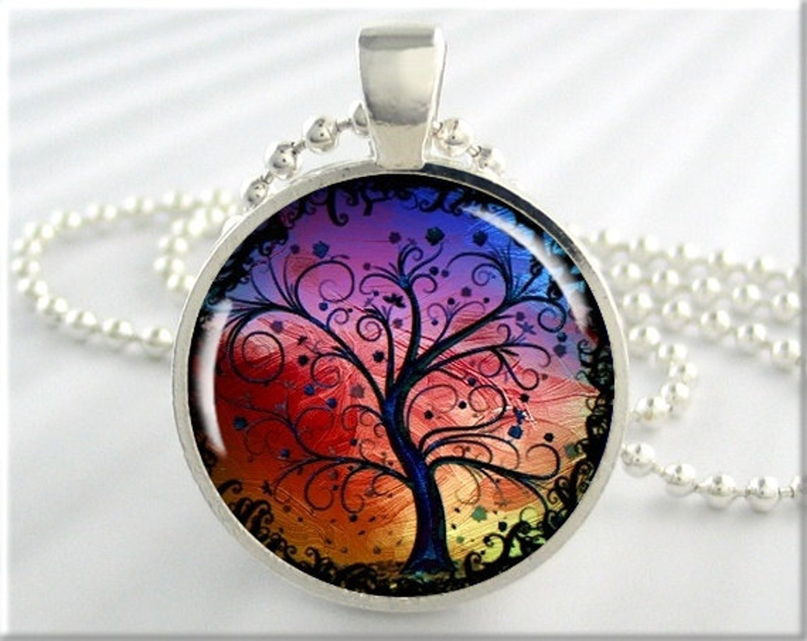 Tree of Life Pendant Rainbow Tree Art Necklace Art Pendant - Etsy