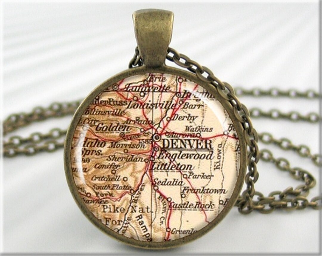 Denver Map Pendant, Denver Colorado Map Necklace, Resin Picture Pendant ...
