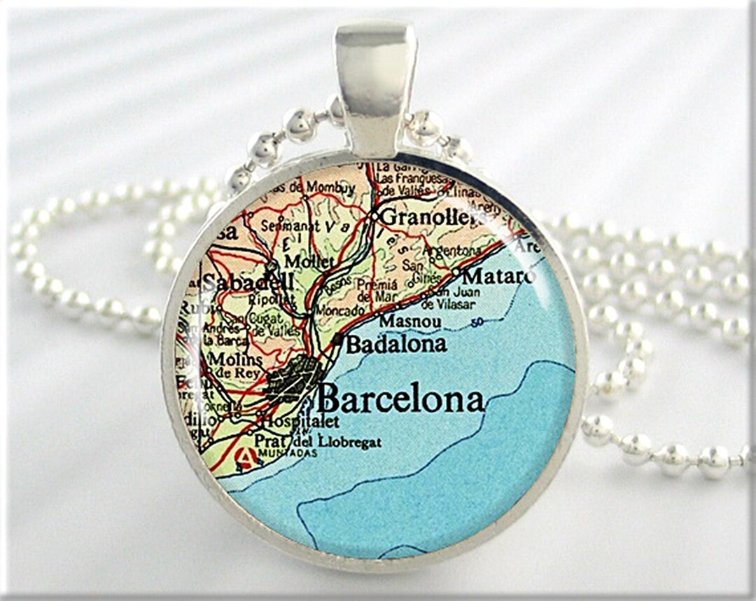 Barcelona Map Pendant, Resin Pendant, Barcelona Spain Map Necklace ...