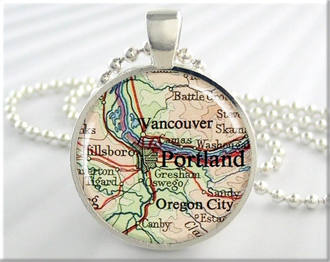 Portland Map Pendant: Vintage Oregon Charm Necklace 355RS - Etsy