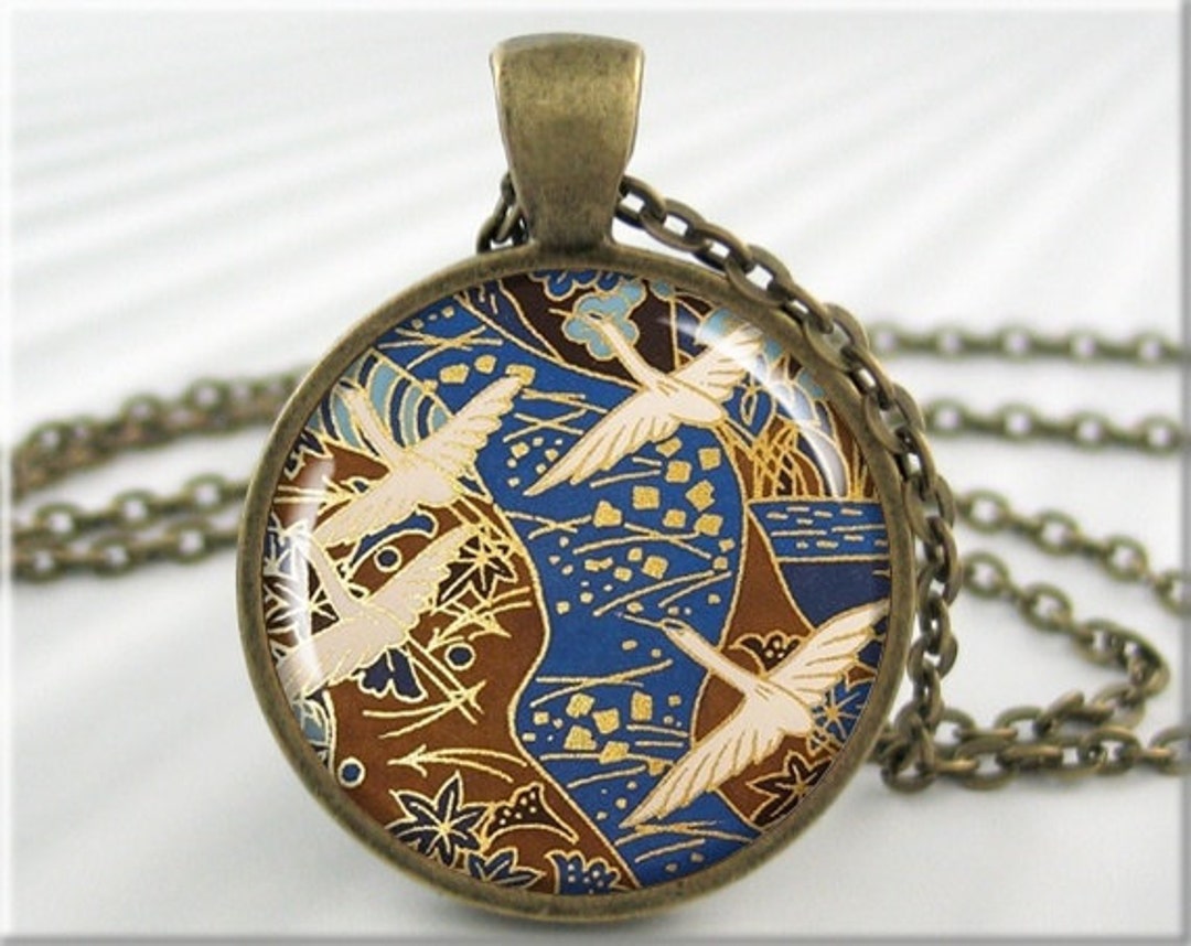 Birds in Flight Necklace, Japanese Art Pendant, Resin Charm, Japanese ...