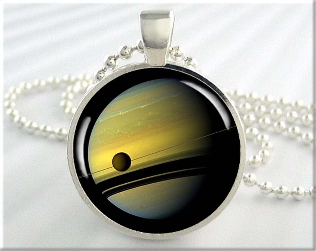 Saturn Photo Pendant, NASA Cassini Image, Space Necklace, Titan Moon ...