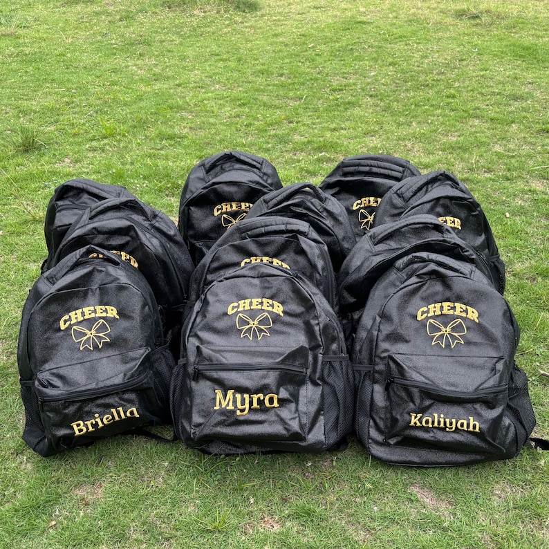 Glitter Cheer Cheerleader Backpacks, Personalized Embroidered Name, Bow ...