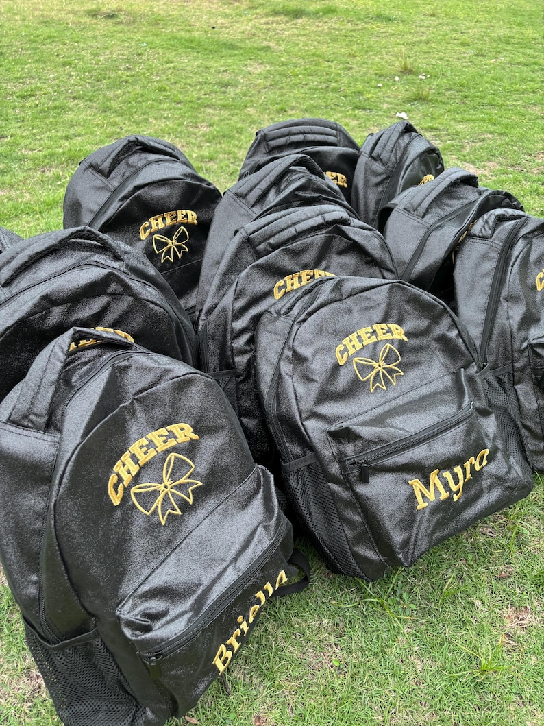 Glitter Cheer Cheerleader Backpacks, Personalized Embroidered Name, Bow ...