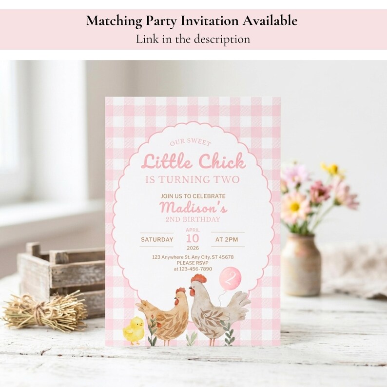 Little Chick Birthday Welcome Sign Template, Pink Gingham Farm Party ...