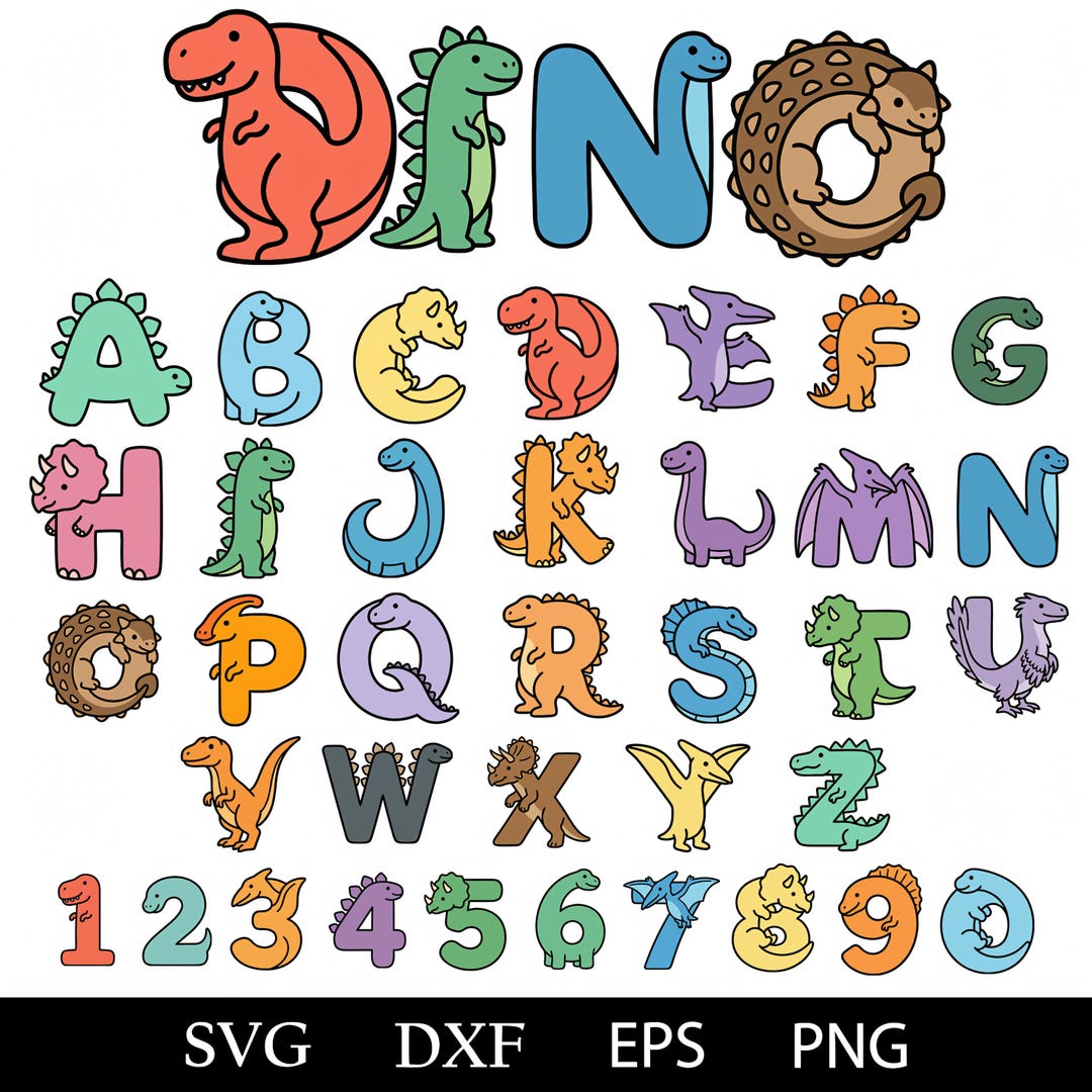 Dinasour Dino Alphabet Numbers Layered SVG PNG (digital Download) - Etsy