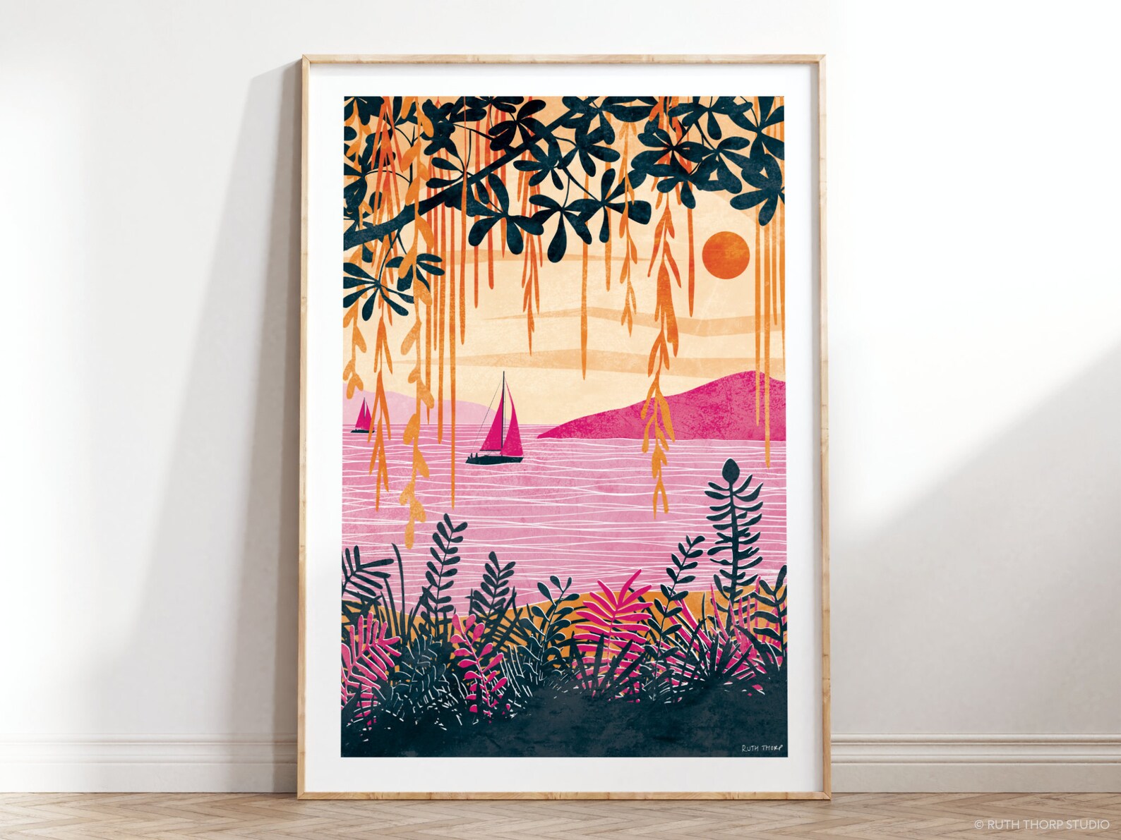 Paradise Island Art Print: Pink Sailing Boat, Coastal Home Decor - Etsy UK