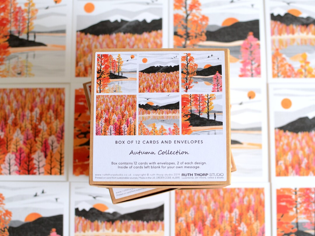 Box of 12 Small Notecards Autumn Collection - Etsy New Zealand