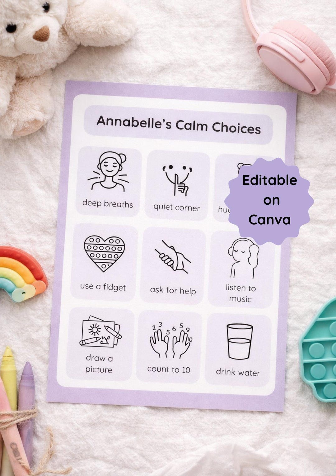 Pack of Visual Routine Calm Charts | Autism, ADHD (editable Canva PDF ...