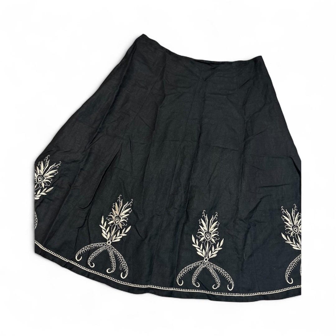 Ashley Stewart 2X Black Embroidered Linen Blend Full Skirt Witchy ...