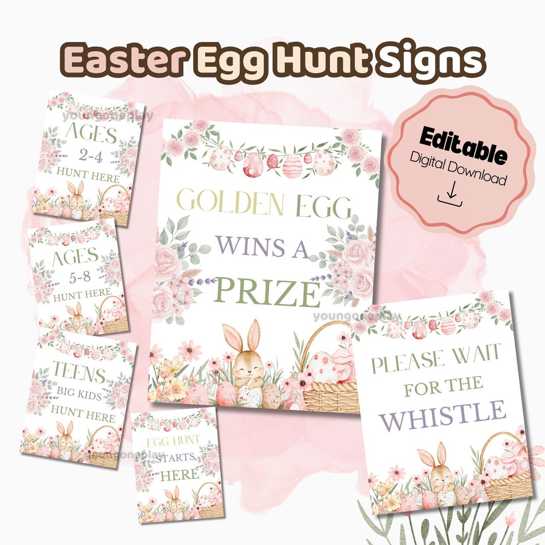 Editable Easter Egg Hunt Signs Canva Template, Easter Egg Hunt ...