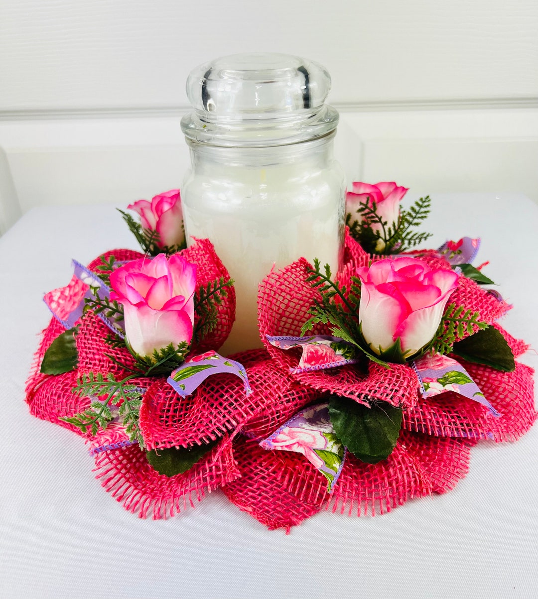 Candle Rings Candle Wreaths Pink Rose Candle Rings Holiday - Etsy