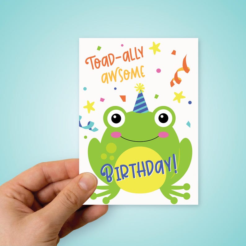 Printable Frog Birthday Card, Funny Toad Pun Greeting, Kids Digital ...