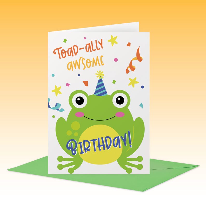Printable Frog Birthday Card, Funny Toad Pun Greeting, Kids Digital ...