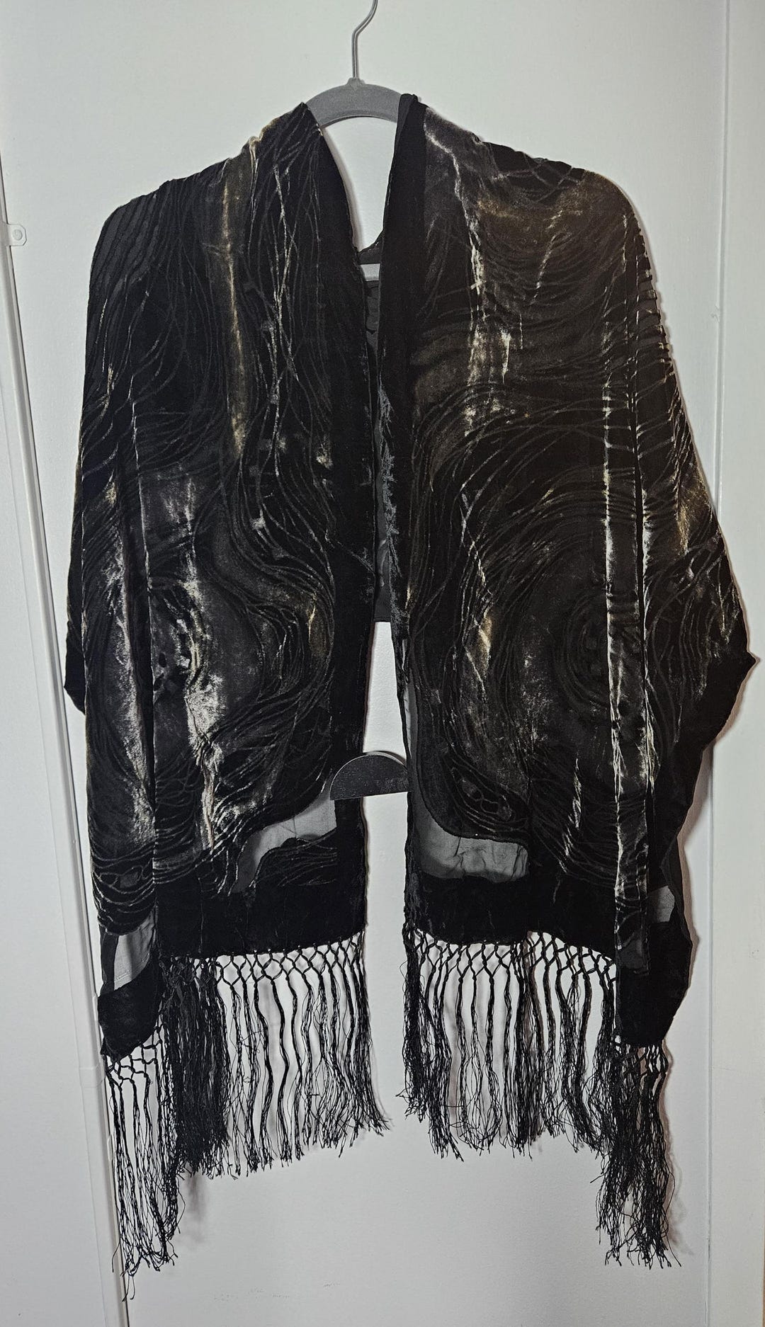 Velvet Burnout Scarf/ Shawl With Fringe - Etsy