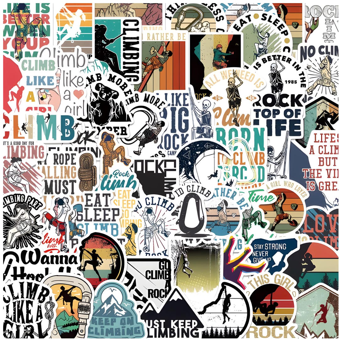 50 Climbing Stickers Pack, Rock Climbing & Bouldering Decals, Vintage ...