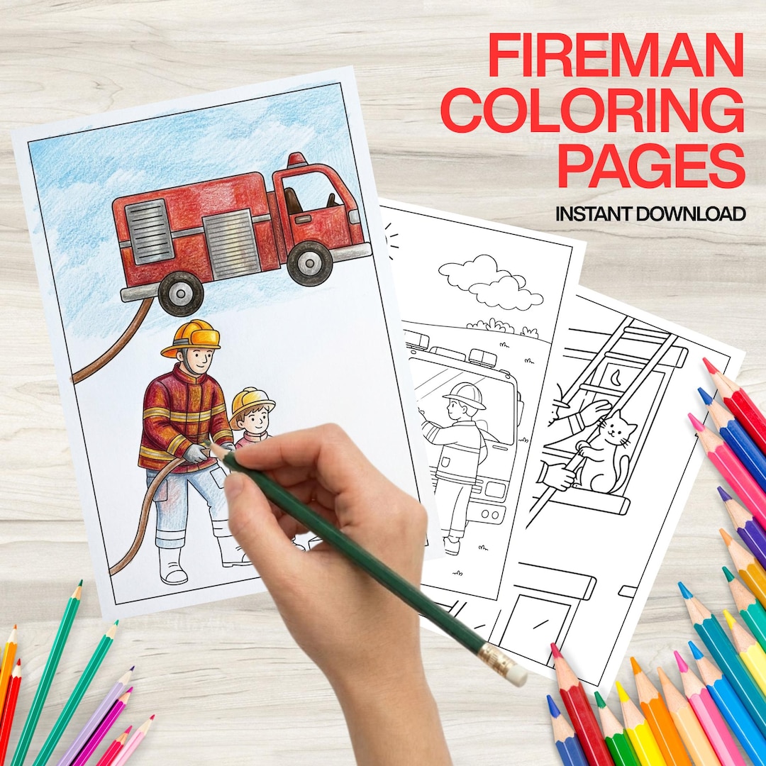 Firefighter Coloring Pages, Fire Truck Rescue Activity, Brave Hero ...