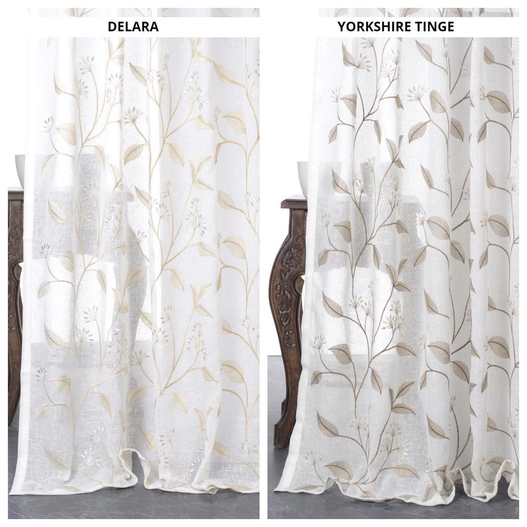 Floral Embroidered Sheer Curtains. Custom Window Drapes for Living ...