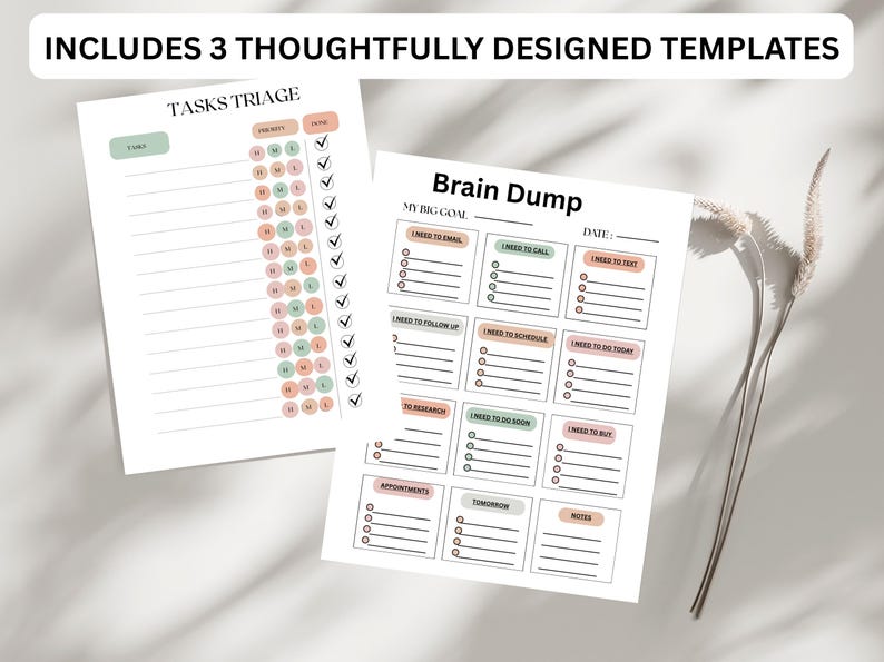 ADHD Brain Dump | Triage Task Planner for Adults | 3-page Colorful ...