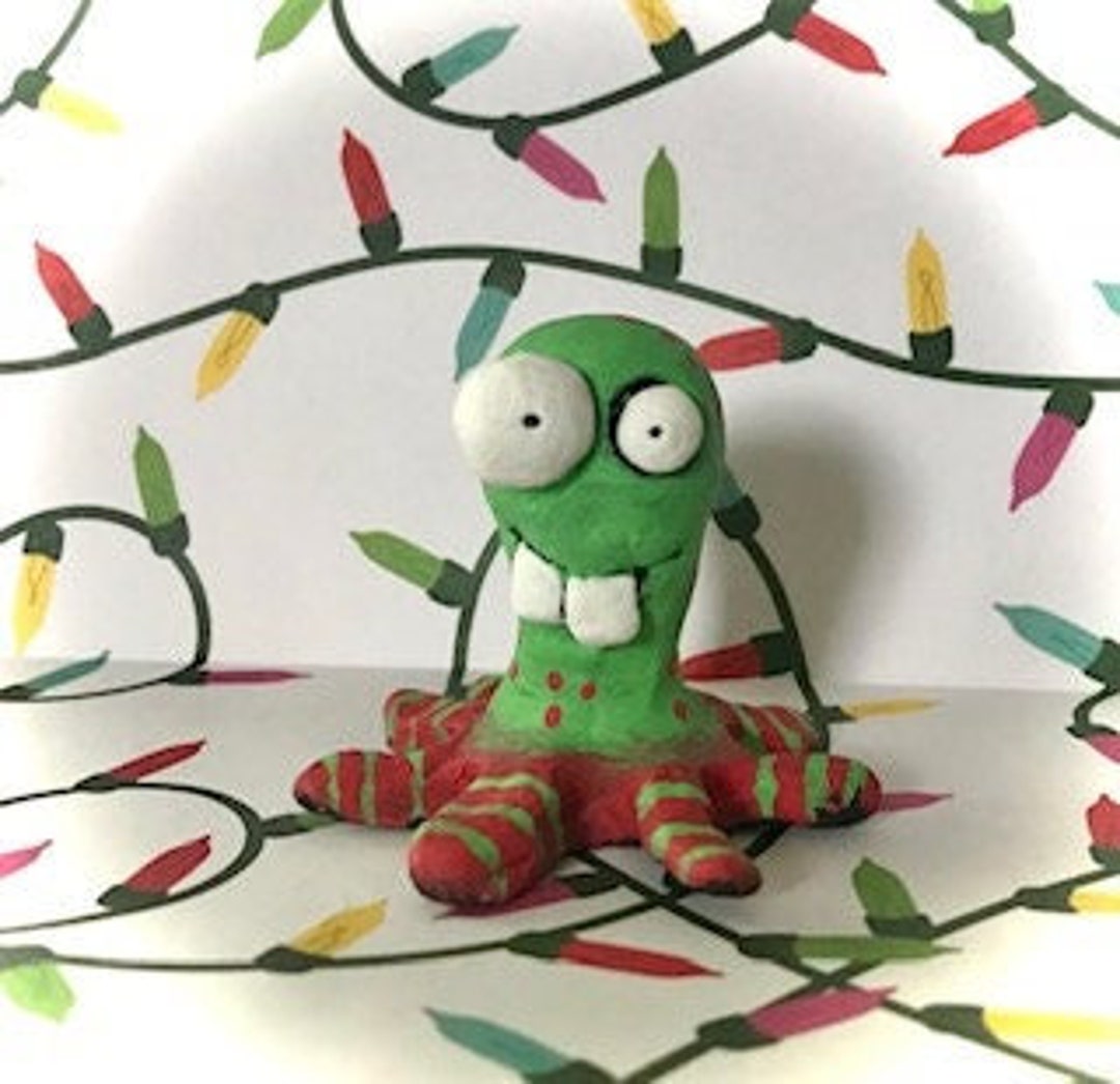 CHRISTMAS OCTOPUS Figurine Clay Squid Figure Ooak Octopus Cute Table ...