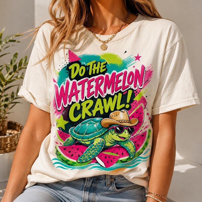Retro Cowboy Turtle Watermelon Crawl PNG, Summer Vacation Shirt Design ...