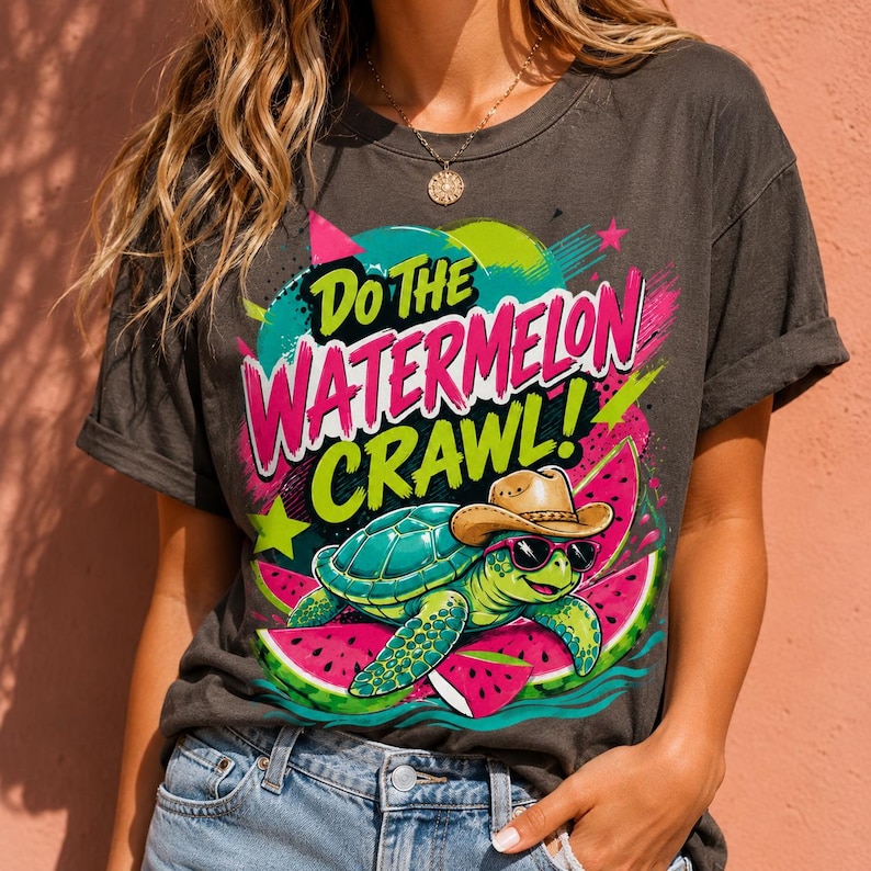 Retro Cowboy Turtle Watermelon Crawl PNG, Summer Vacation Shirt Design ...
