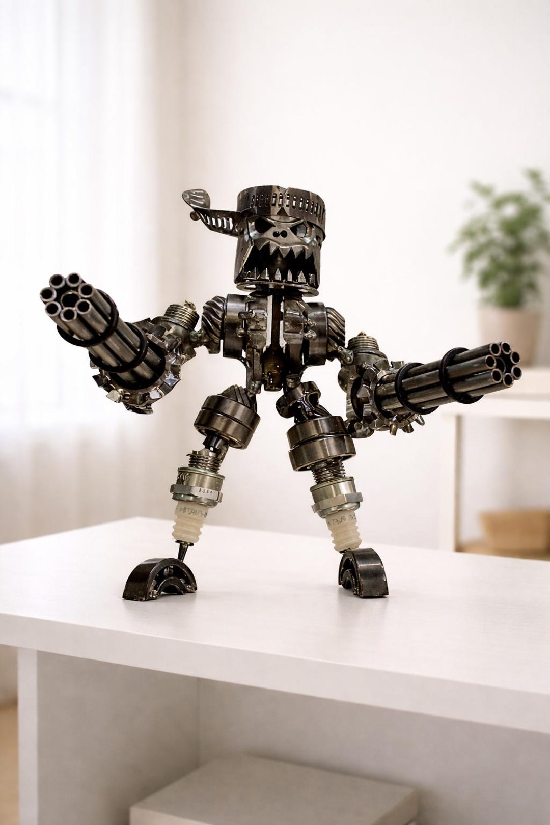 Steampunk Robot Statues - Machine Gun Robot Statues, Retro Industrial ...
