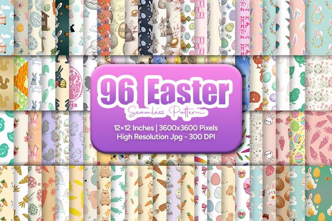 96 Easter Seamless Digital Paper Bundle, Bunny Spring Patterns (12x12 ...