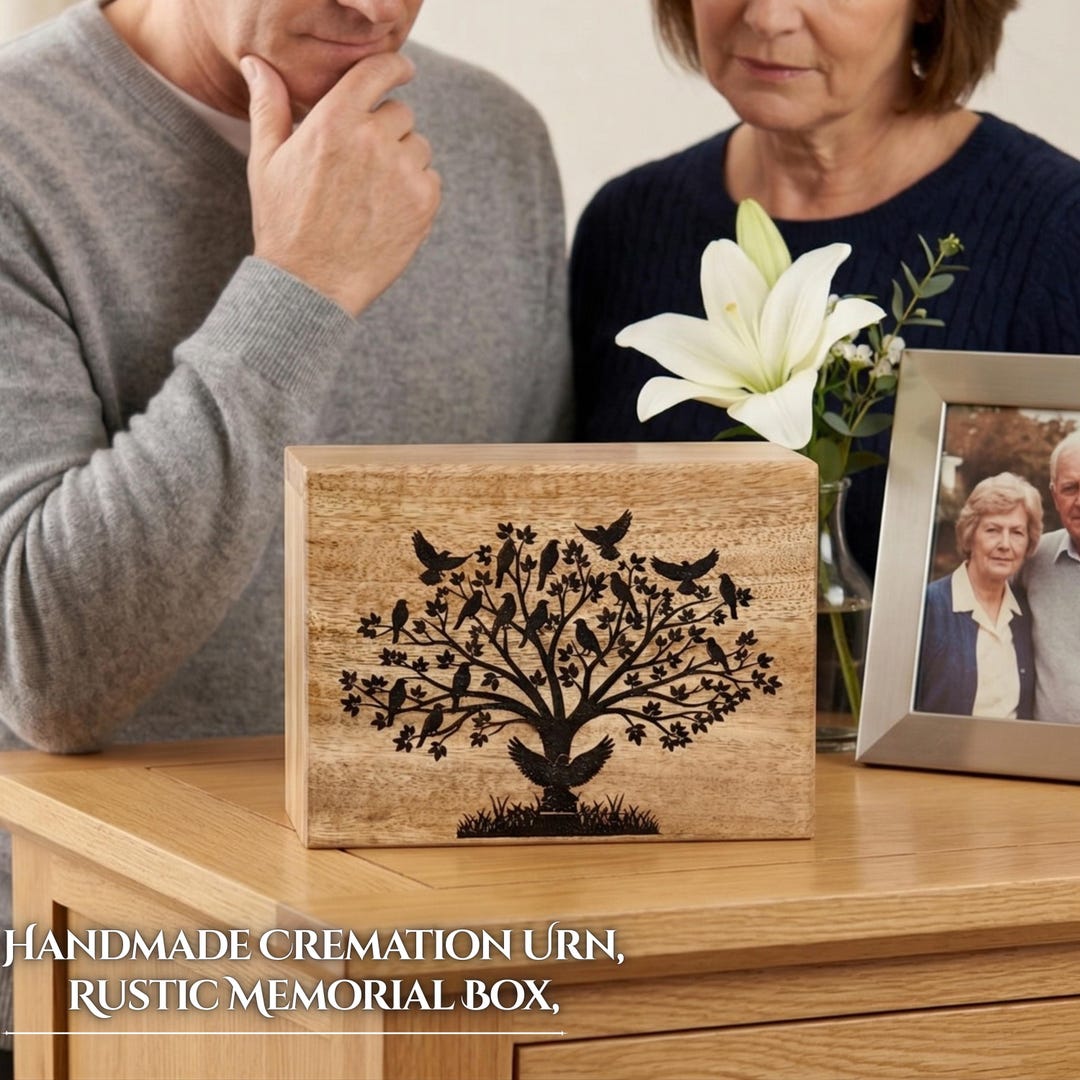 Handcrafted Wooden Urn Tree of Life Memorial Ashes Box, Forest Scene ...