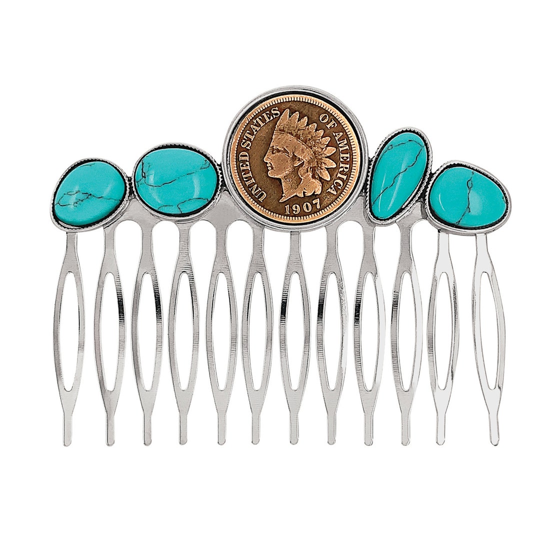Indian Penny Coin Howlite Turquoise Hair Comb Accessory - Etsy